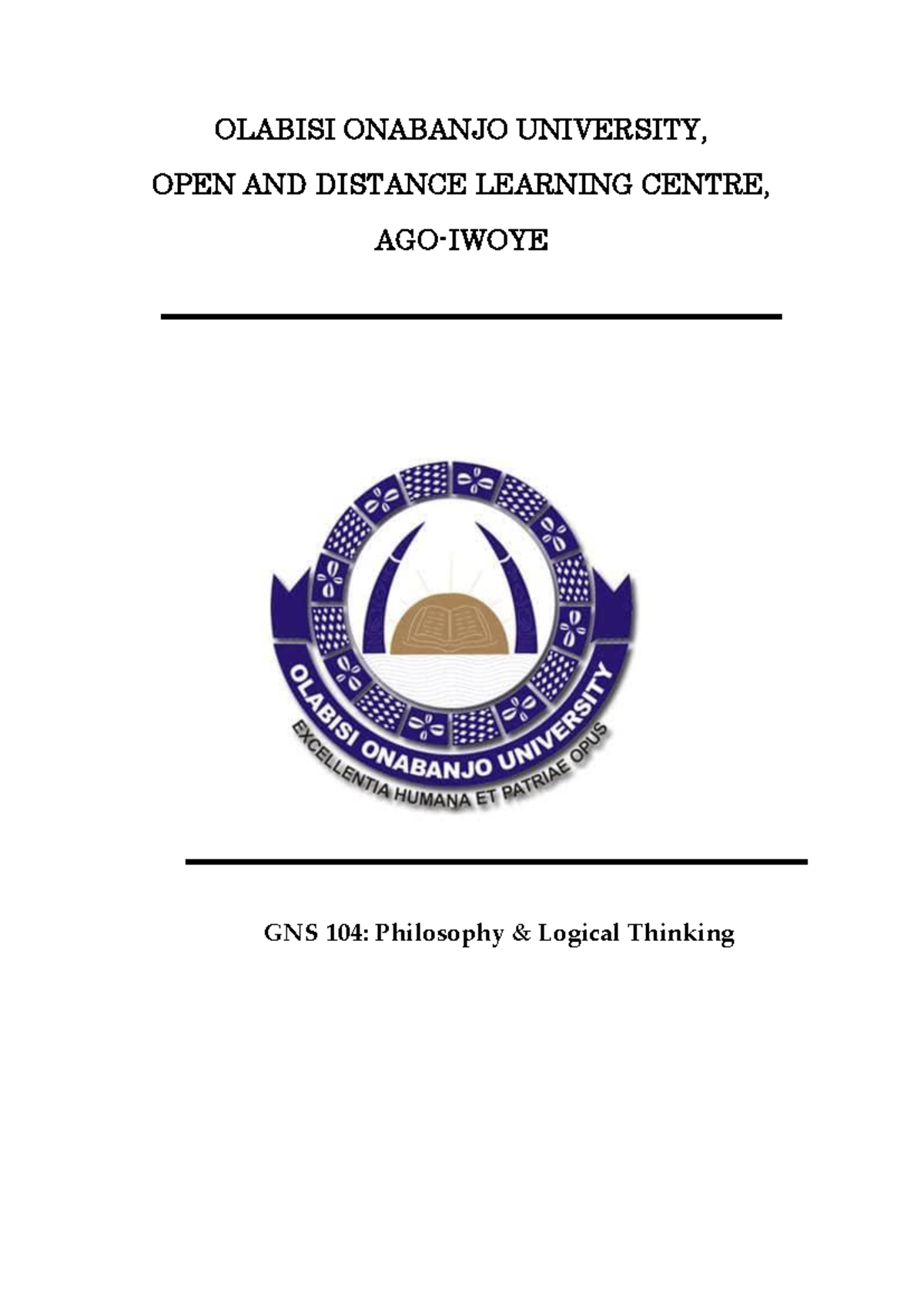 GNS 104: Philosophy and Logical Thinking Course Overview and Objectives ...