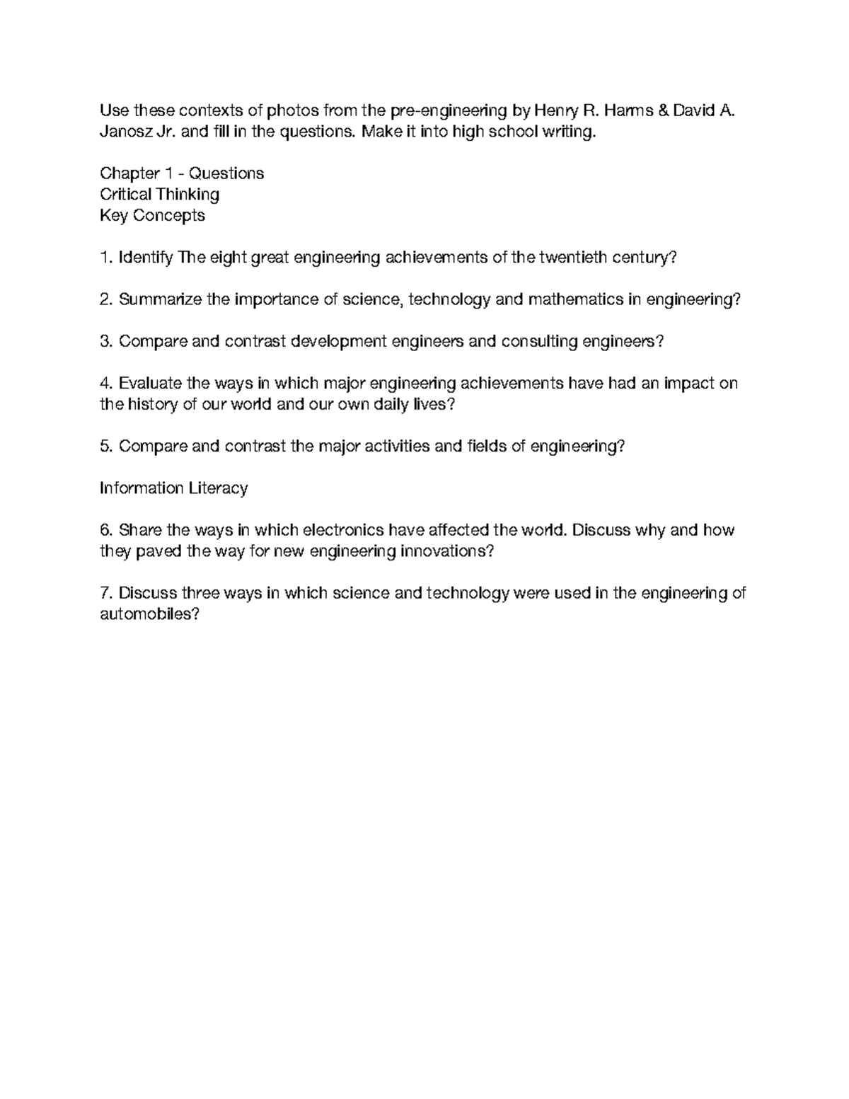 ENGR 101: Engineering Achievements & Their Impact - Critical Thinking ...