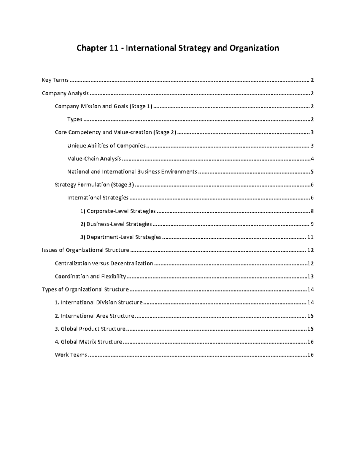 Chapter 11 - International Strategy and Operations Key Concepts - Studocu