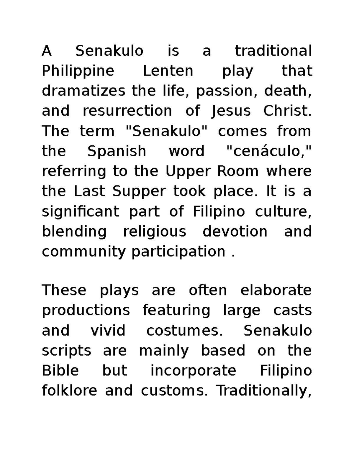 Senakulo: Traditional Philippine Lenten Play Overview - Studocu