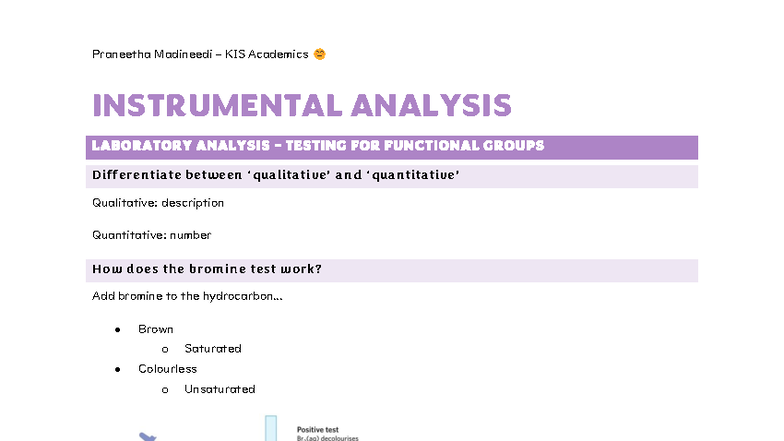 KIS Academics Instrumental Analysis Laboratory: Testing for Functional ...