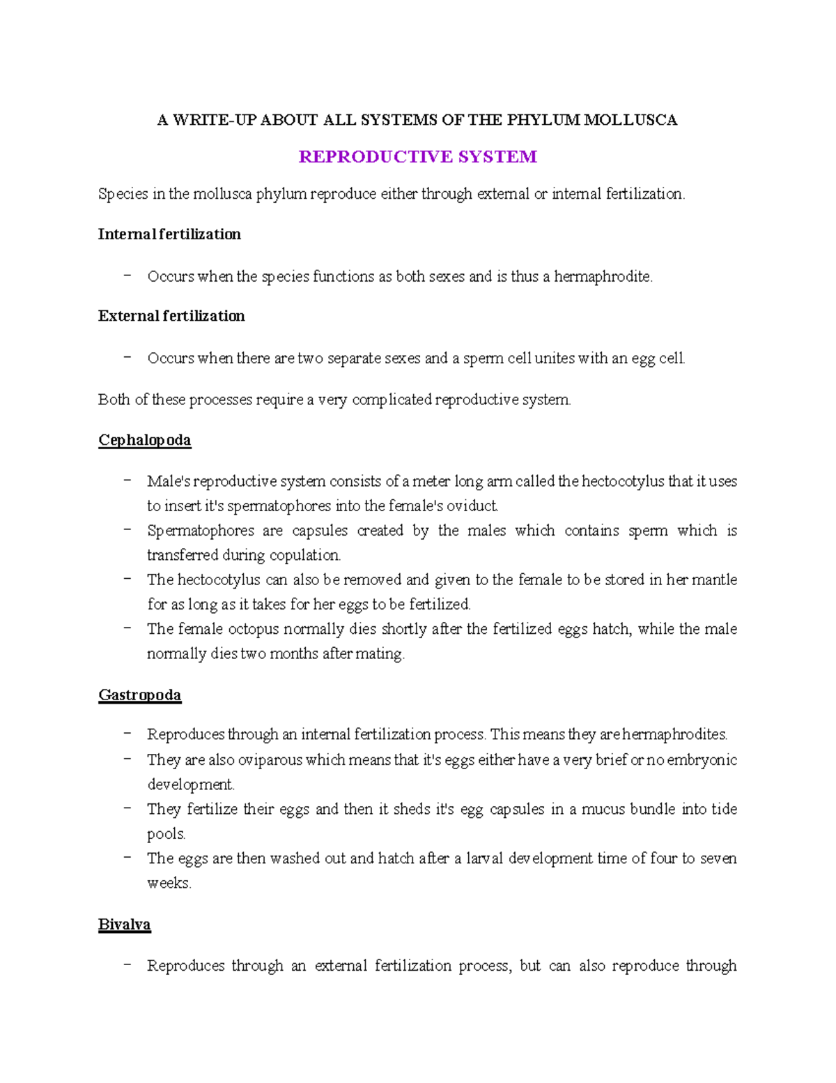 Phylum Mollusca Study Notes: Reproductive, Circulatory, & Muscular ...