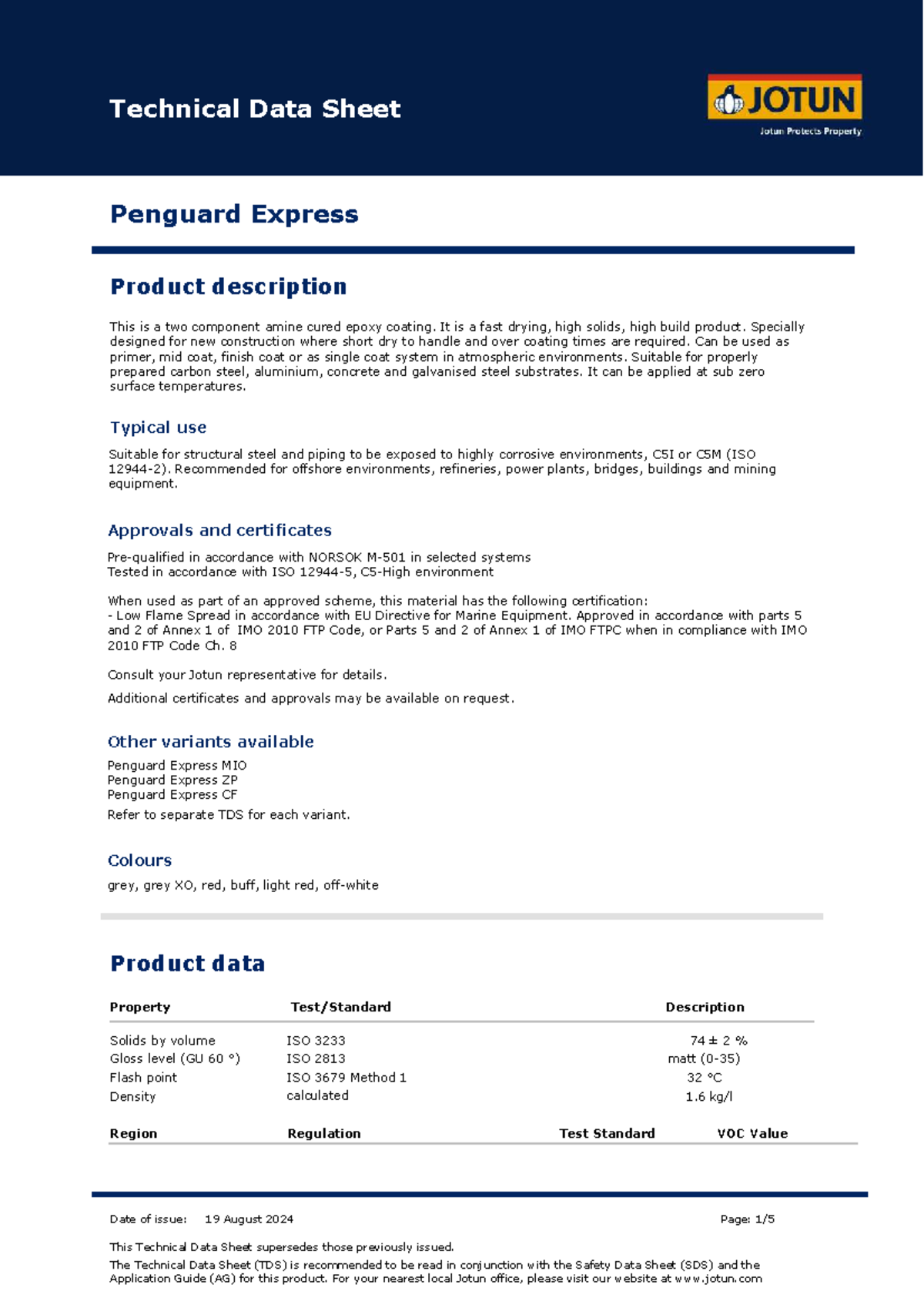 TDS 2400: Technical Data Sheet for Penguard Express Epoxy Coating - Studocu
