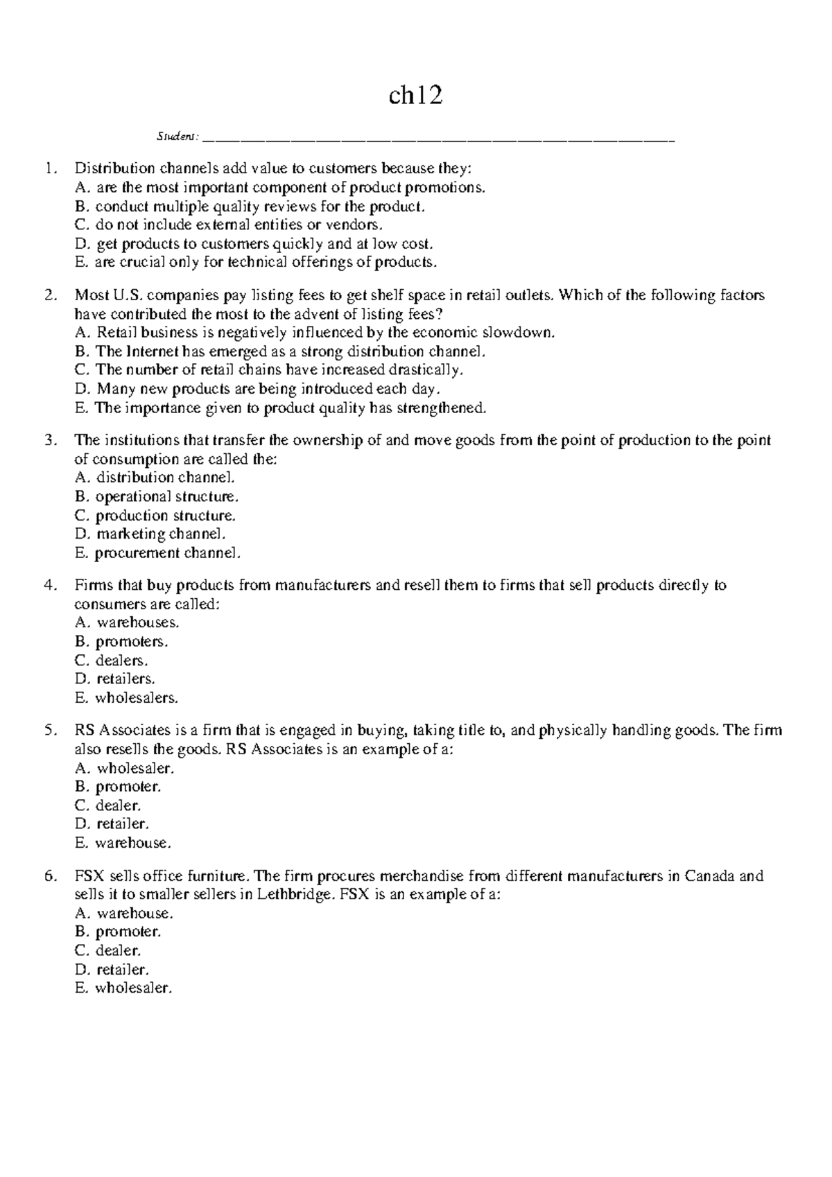 Chapter 12 Multiple Choice - ch12 Student: - Studocu