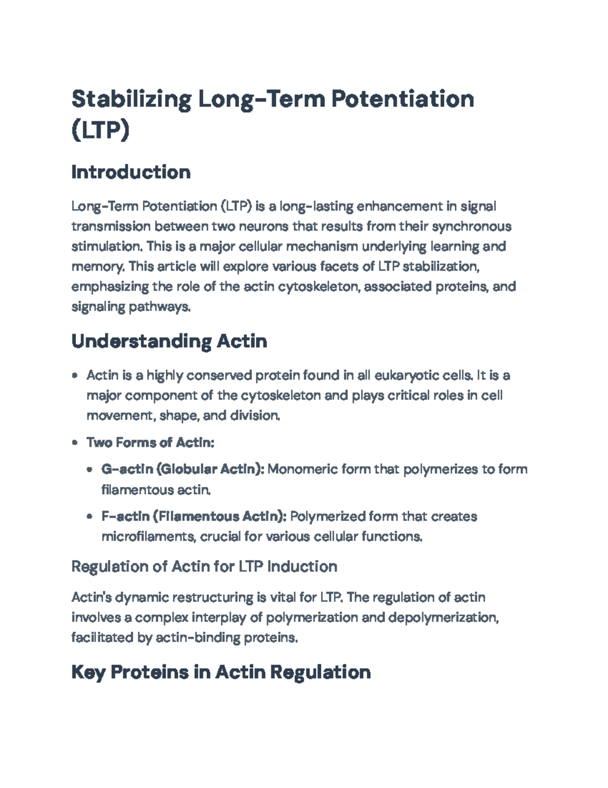 Understanding Long-Term Potentiation (LTP) Stabilization Mechanisms ...