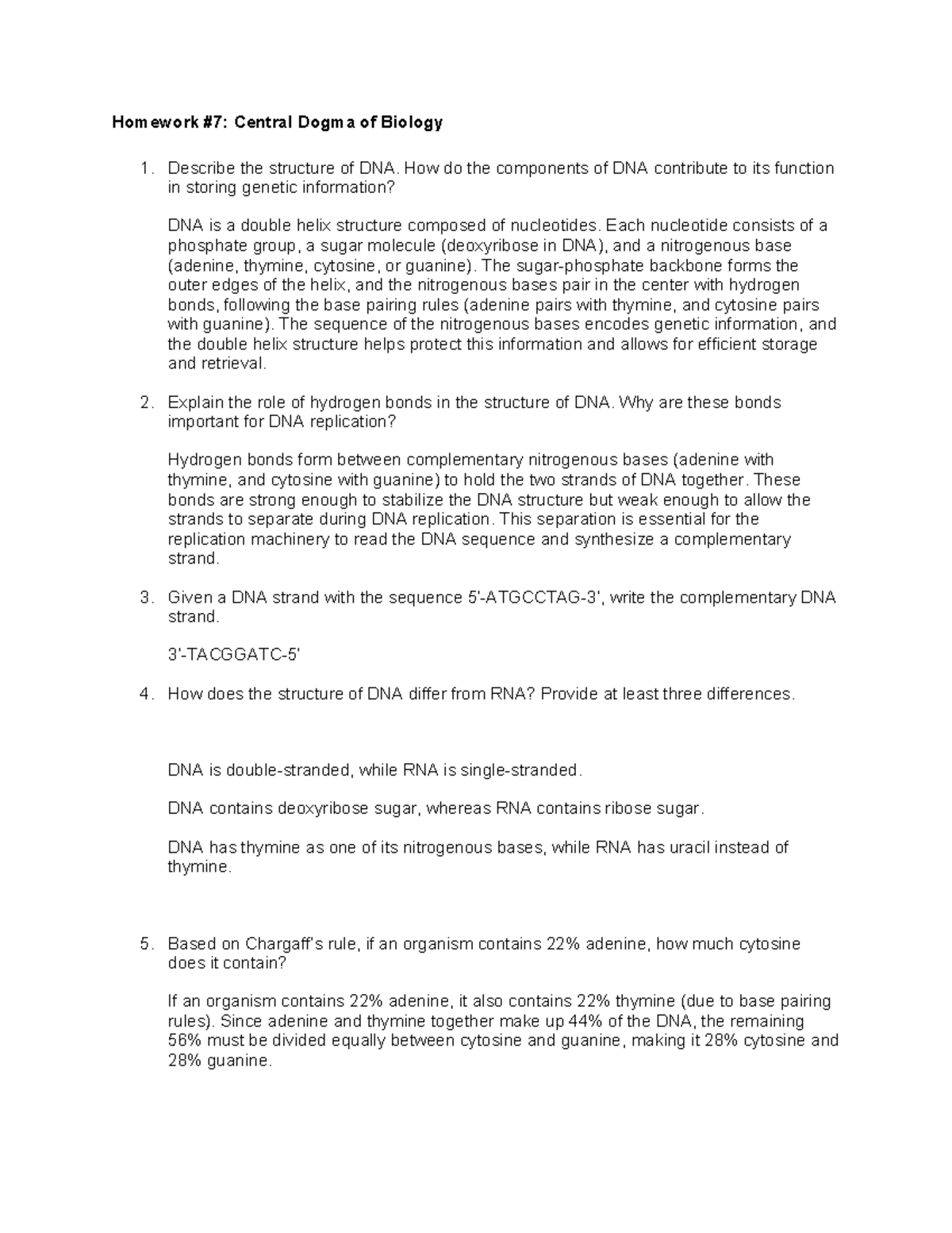 Homework #7: Understanding the Central Dogma of Biology - Homework #7 ...