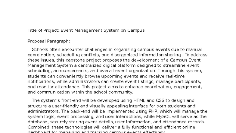 Capstone Project: Campus Event Management System Proposal - Studocu