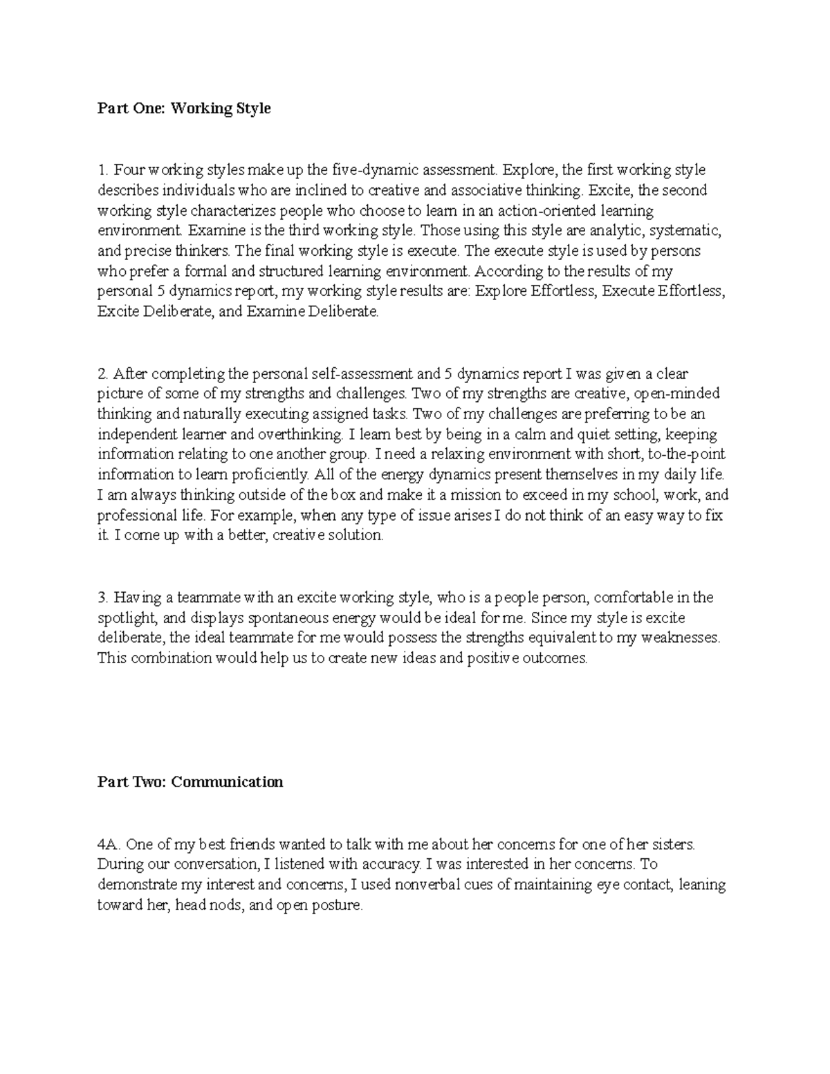 D235 Reflection on Working Style and Communication Skills - Studocu