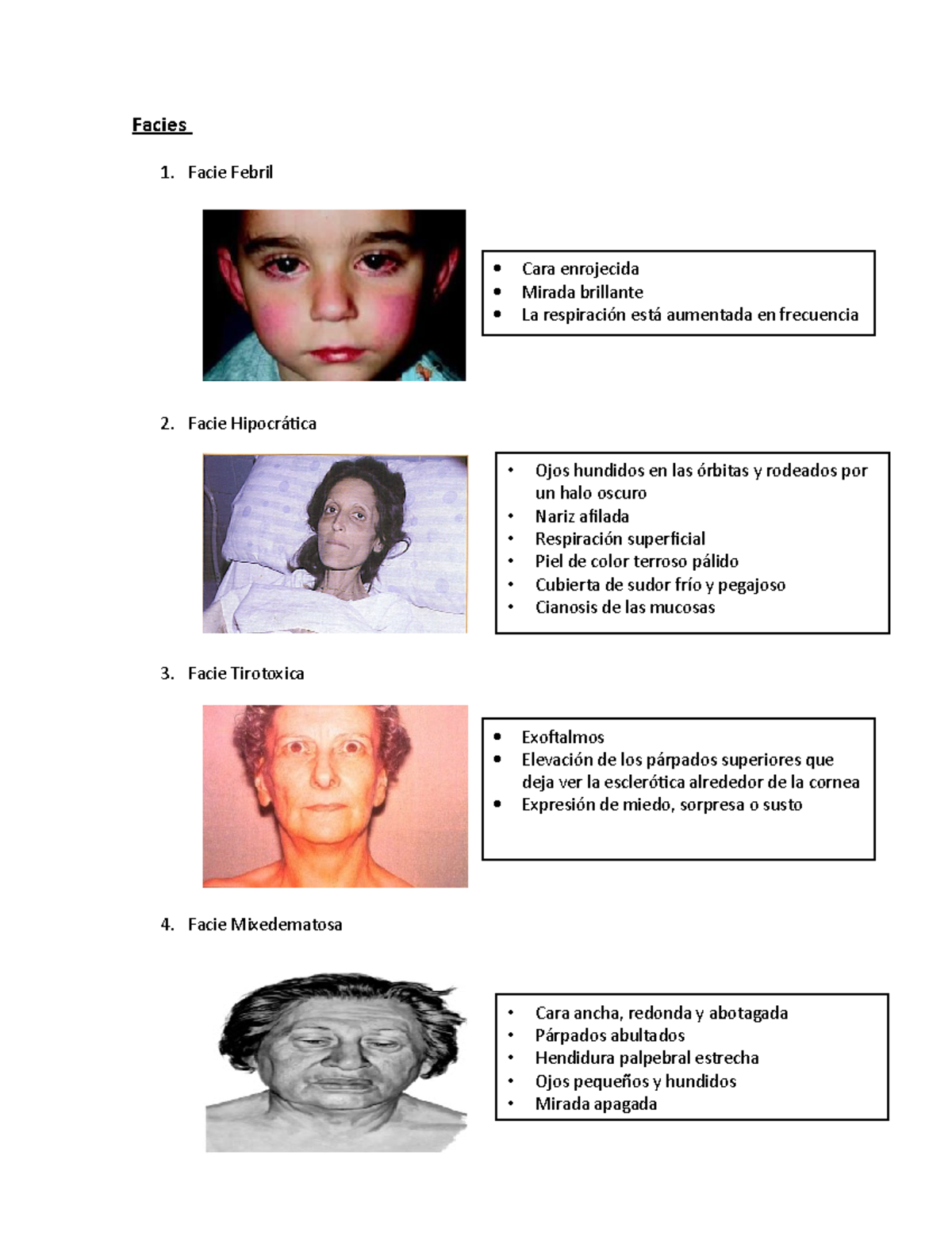 Facies Clínicas: Descripción de Tipos y Características Médicas - Studocu