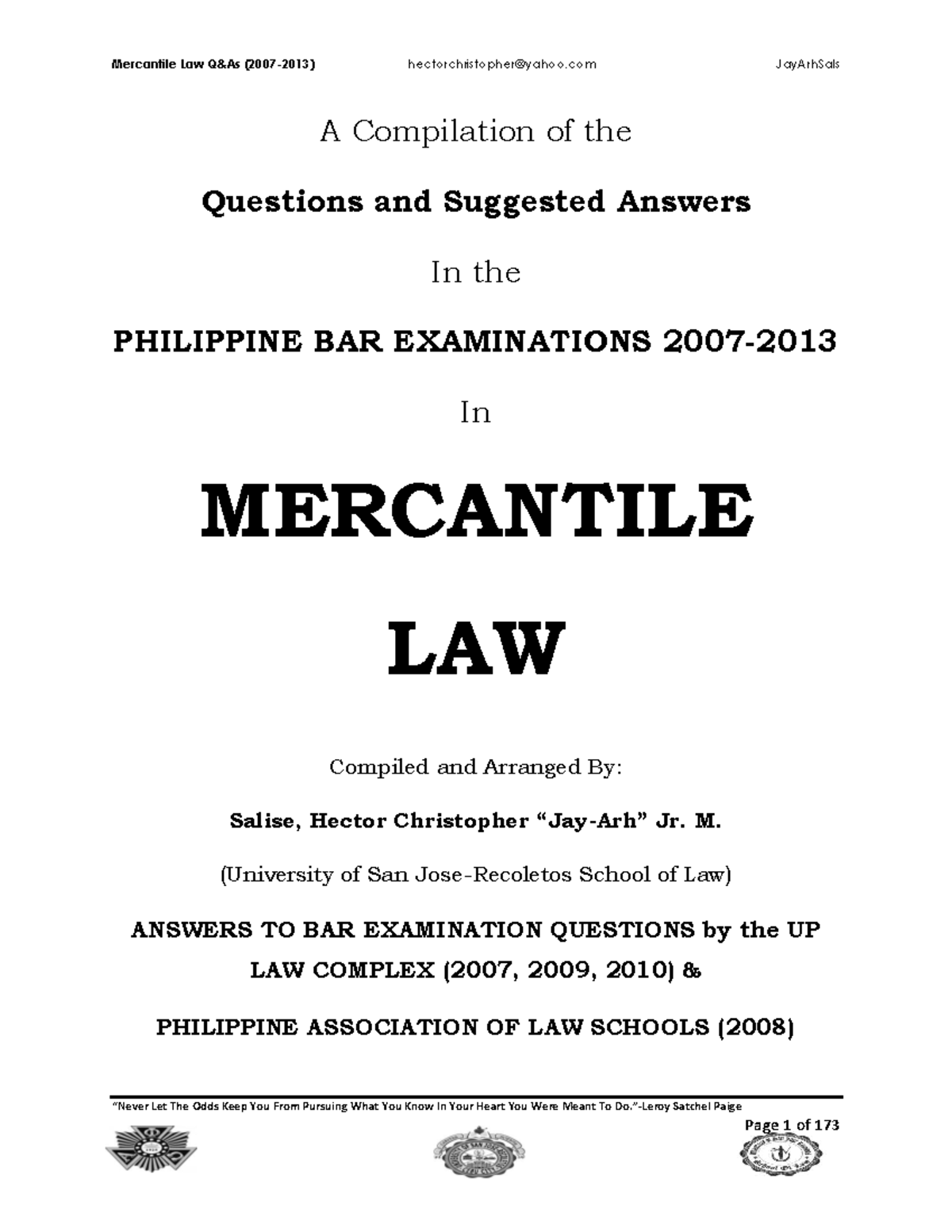 Mercantile Law Bar Exam Questions & Suggested Answers (2007-2013) - Studocu