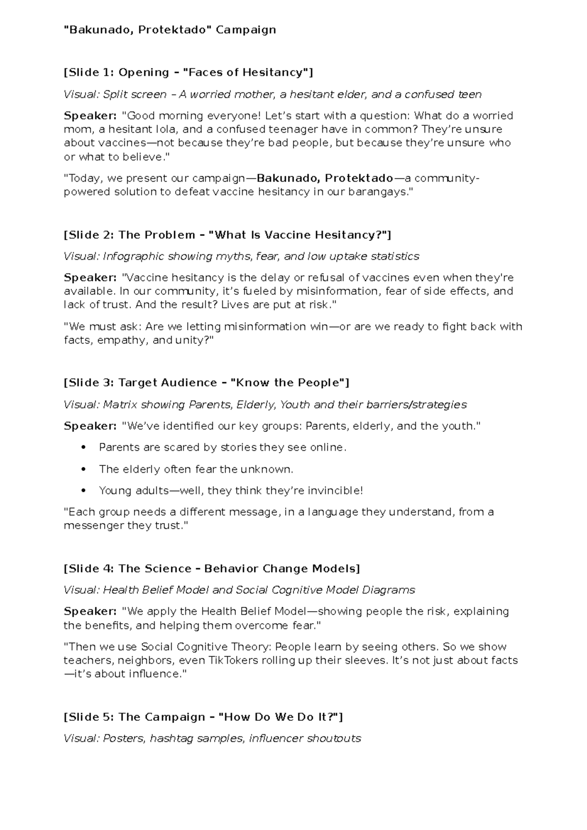 Creative Pitch Script AND Speaker CUE - "Bakunado, Protektado" Campaign ...