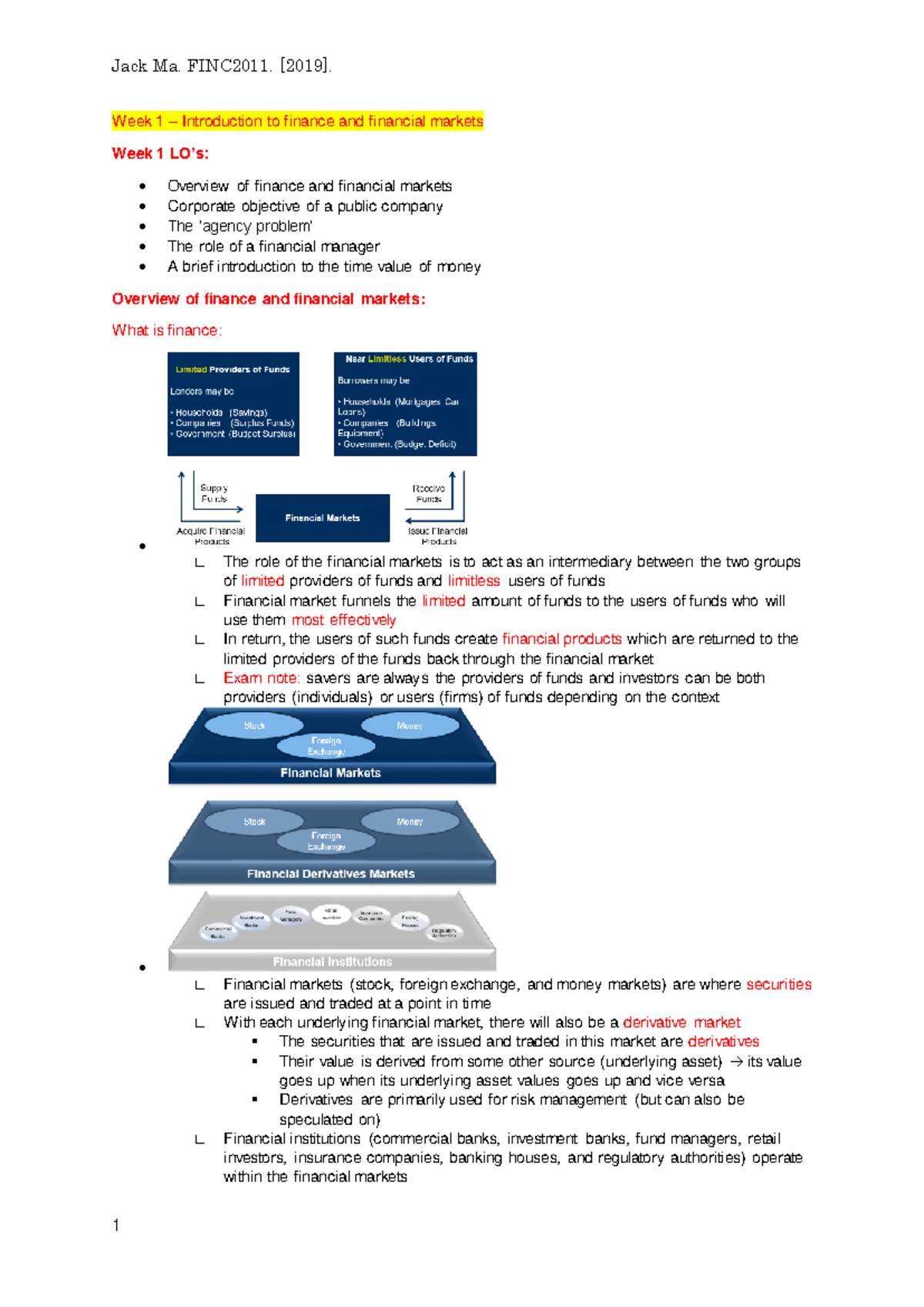 FINC2011 Notes - Jack Ma. FINC2011. [2019]. Week 1 – Introduction to ...