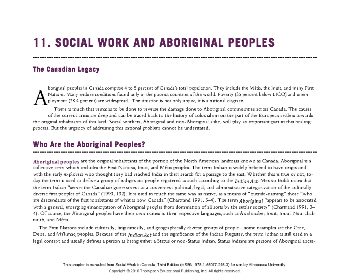 Social Work and Aboriginal Peoples in Canada - Studocu