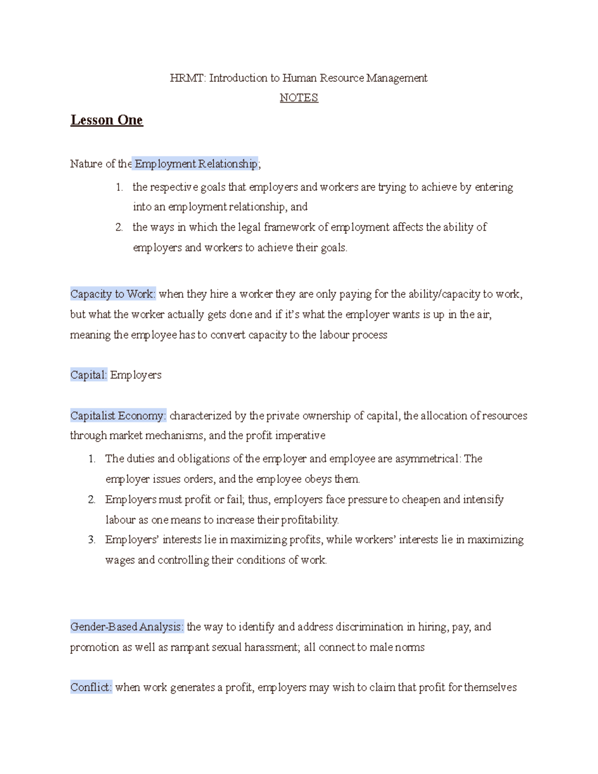 HRMT - Comprehensive Study Notes: Key Concepts in HRM and Employment ...