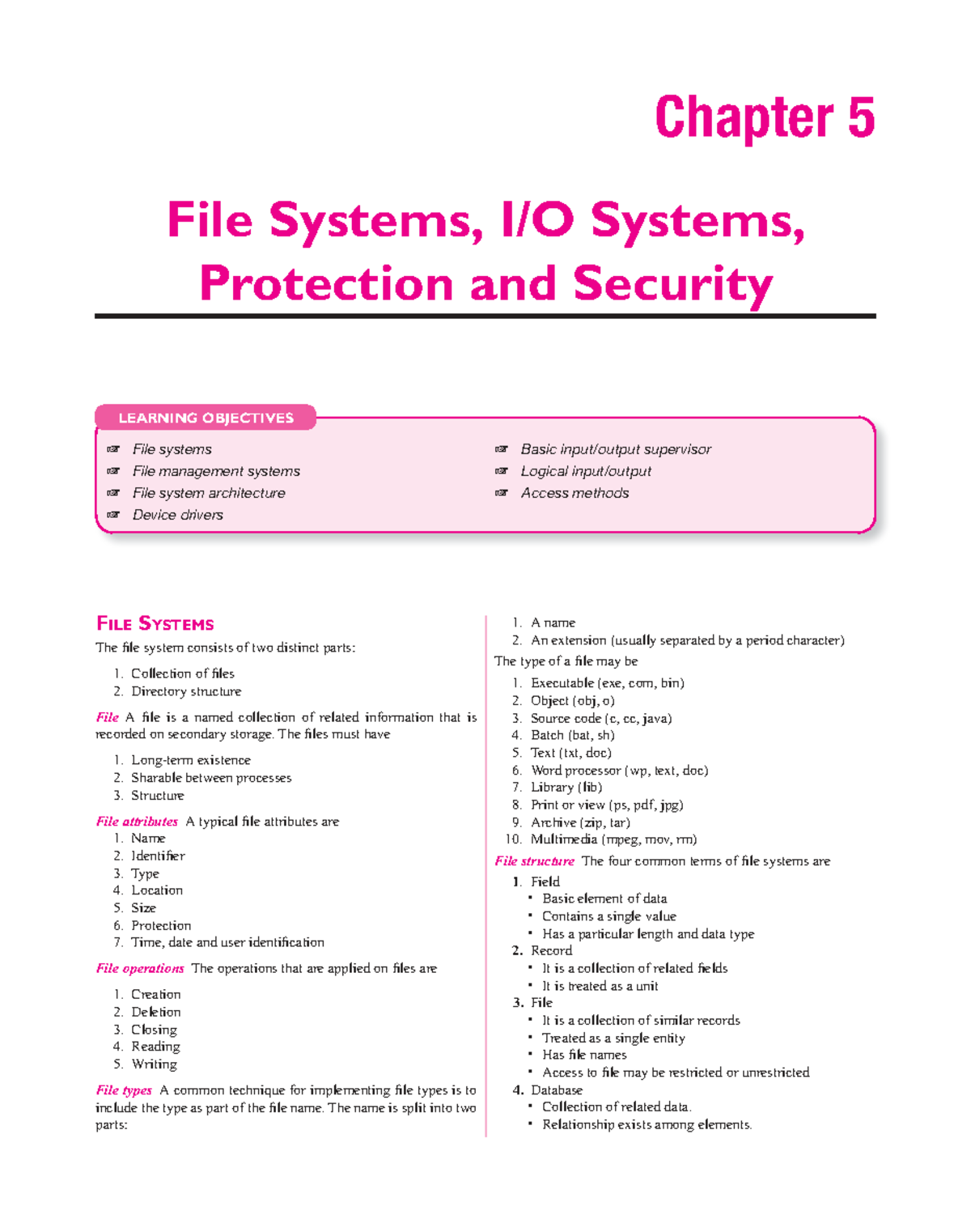 Chapter 5: File Systems, Protection, and Security (OS 101) - Studocu