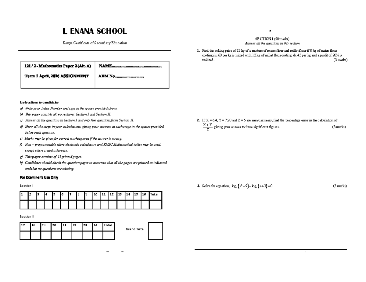 FORM 4 Holiday Assignment 2 - April 2026 - Studocu