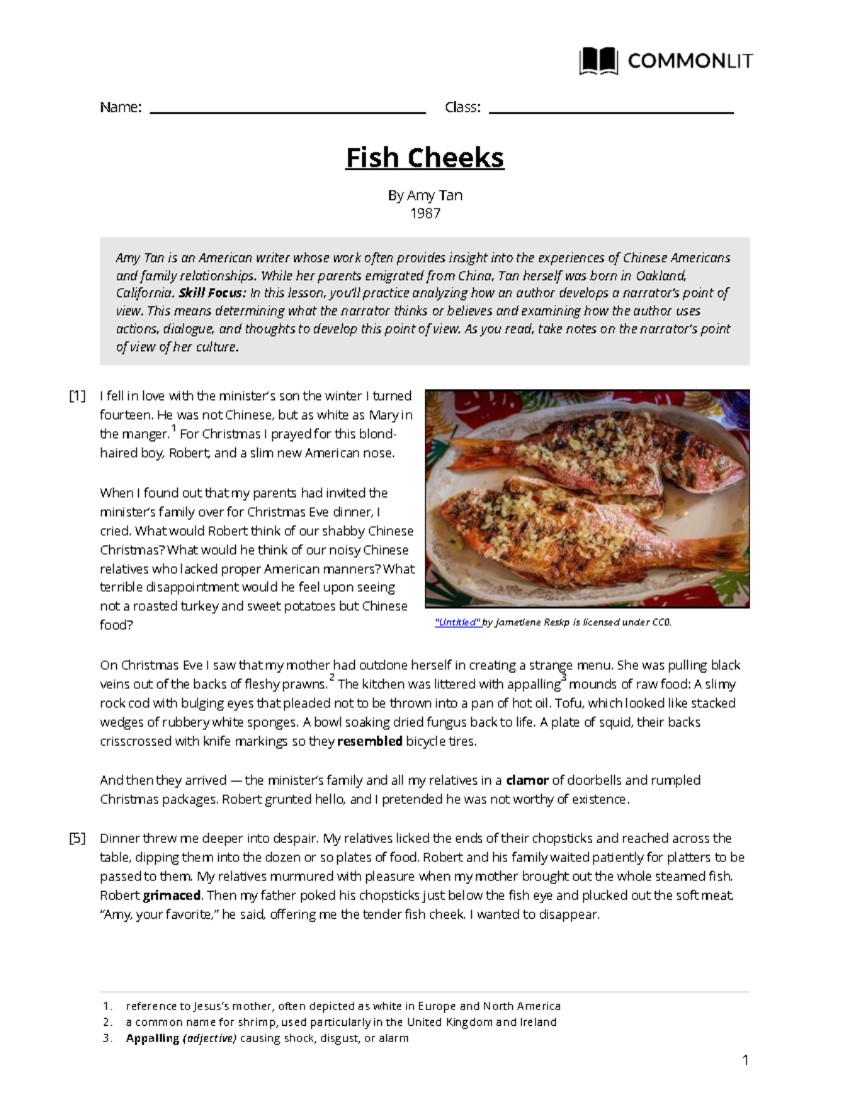 Fish Cheeks: Analyzing Amy Tan's Cultural Perspective in 1987 - Studocu