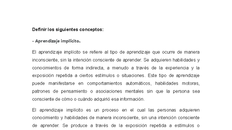 Conceptos Clave sobre el Aprendizaje: Implícito y Explícito - Studocu