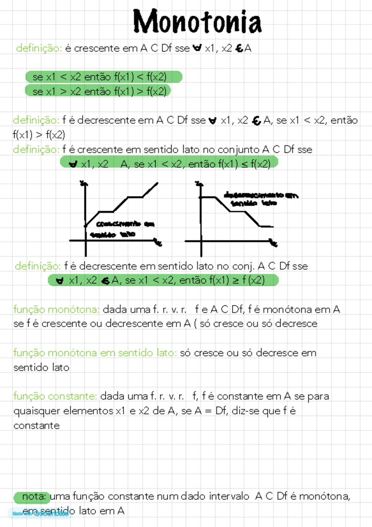 Monotonia: Resumo de Funções Crescentes e Decrescentes - Studocu