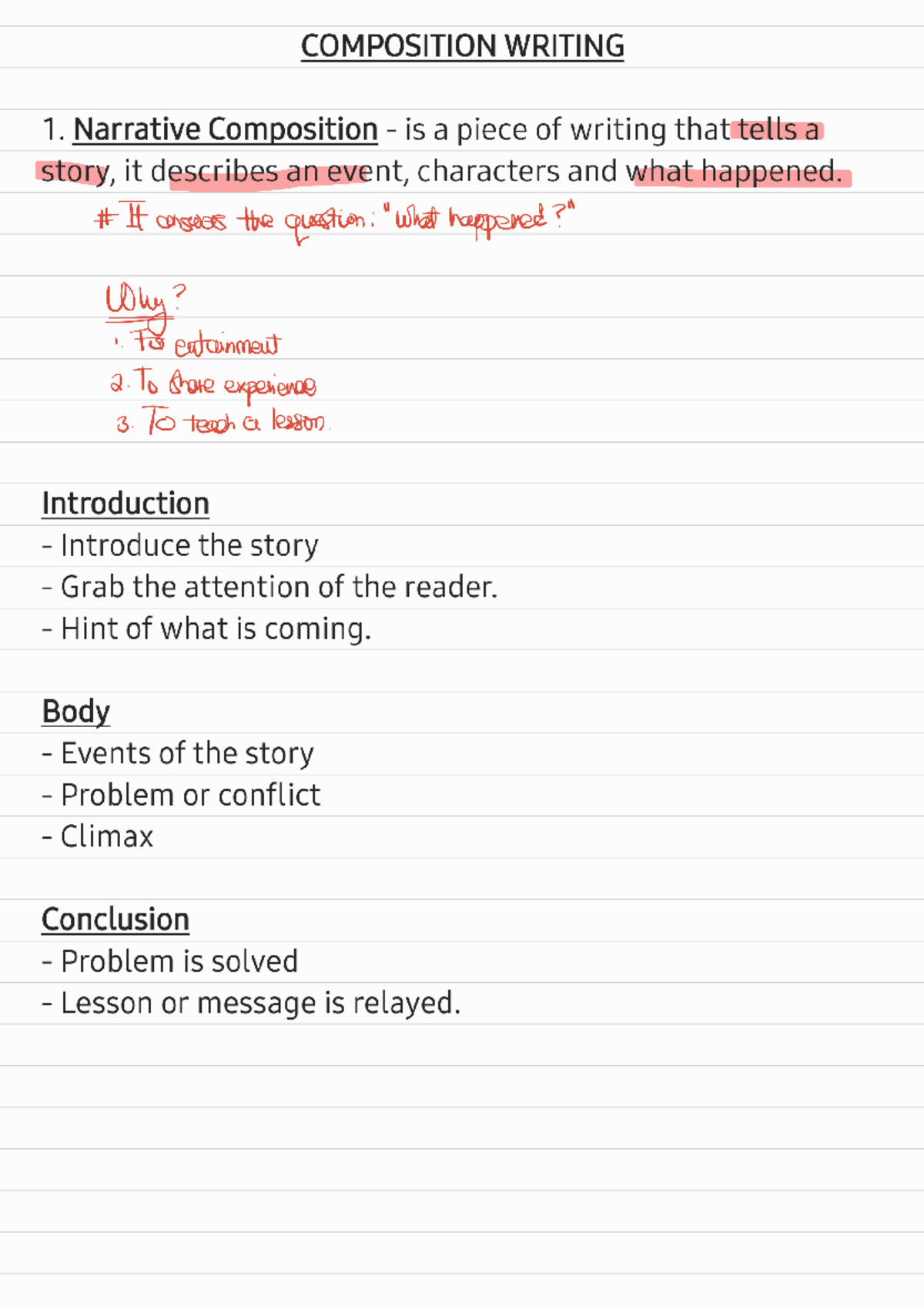 Composition Writing 260202: Narrative Techniques and Elements - Studocu