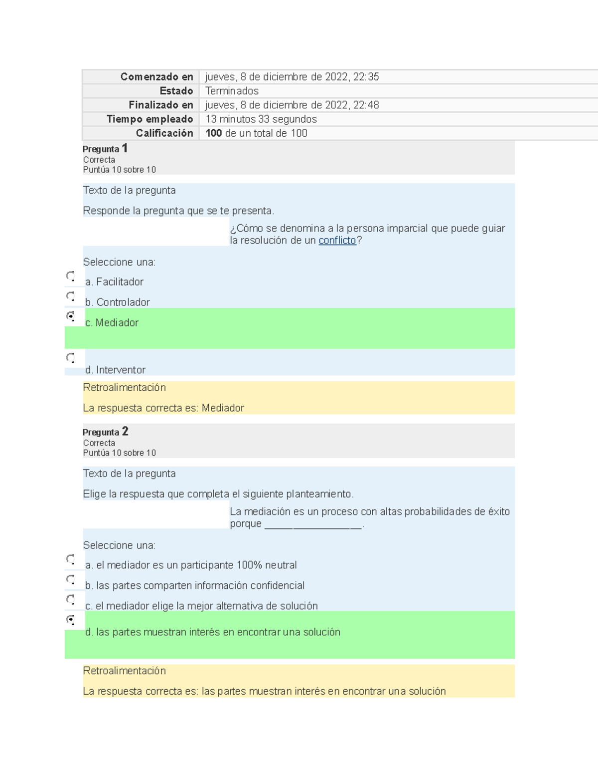 Examen 2: Preguntas y Respuestas sobre Mediación y Negociación - Studocu