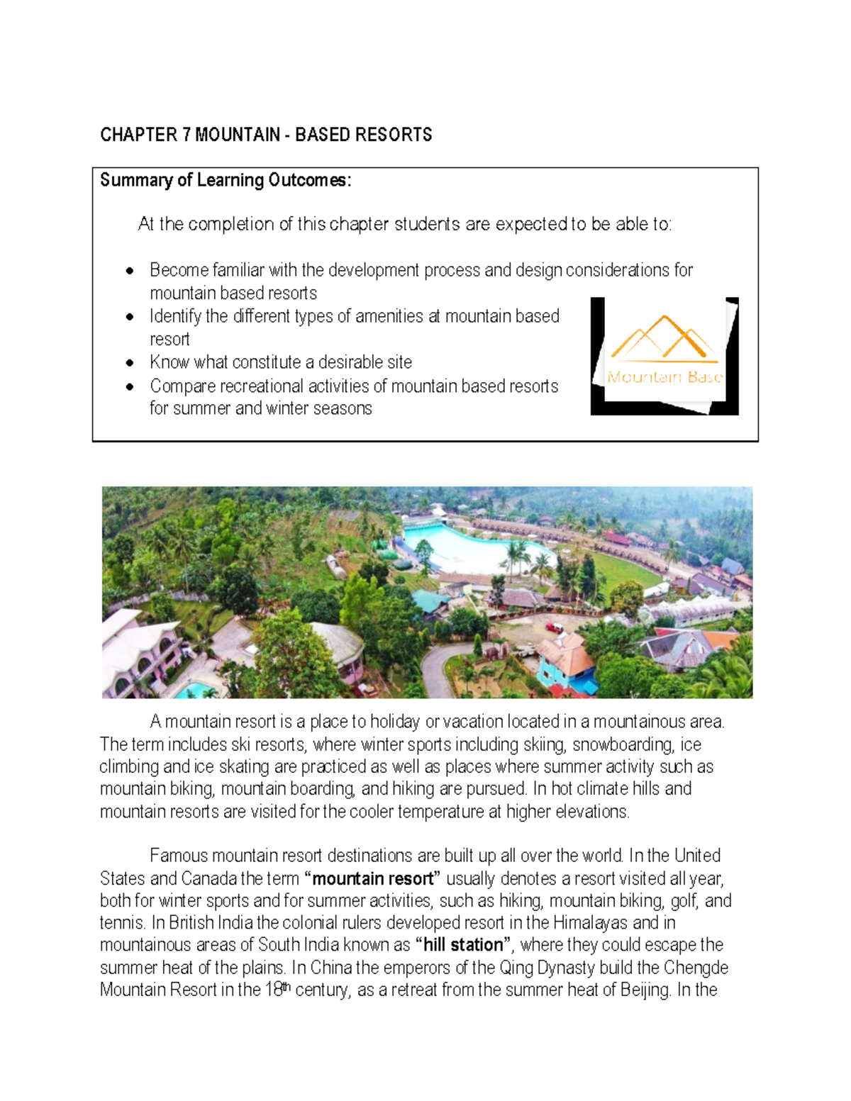 Elethp 01.CHAP7 - Mountain - Based Resorts - CHAPTER 7 MOUNTAIN - BASED ...