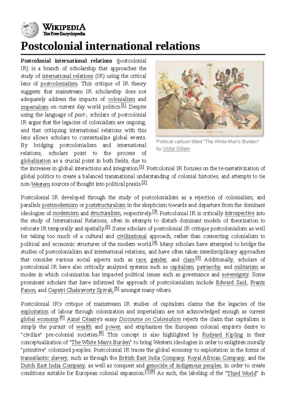 Postcolonial international relations - Political cartoon titled "The ...