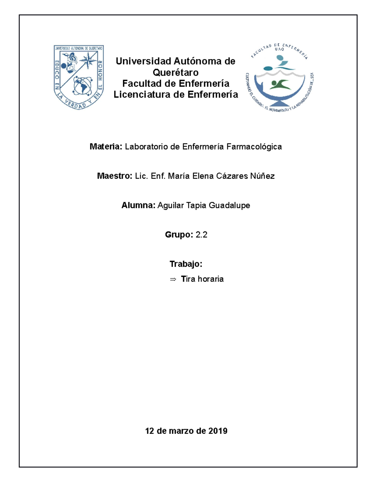 Tira Horaria y Soluciones Parenterales - Laboratorio de Enfermería ...