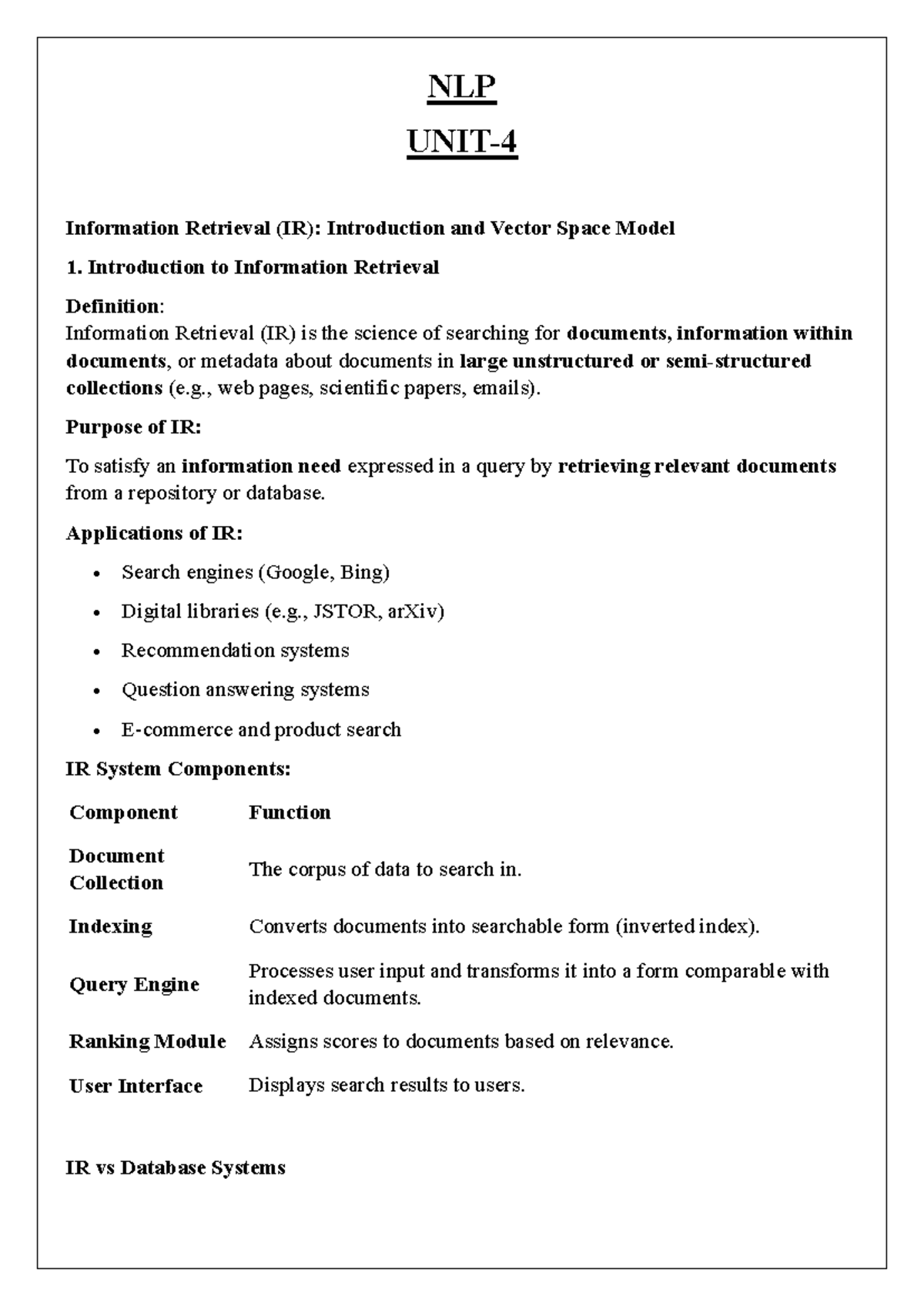 NLP 4: Information Retrieval & Vector Space Model Overview - Studocu