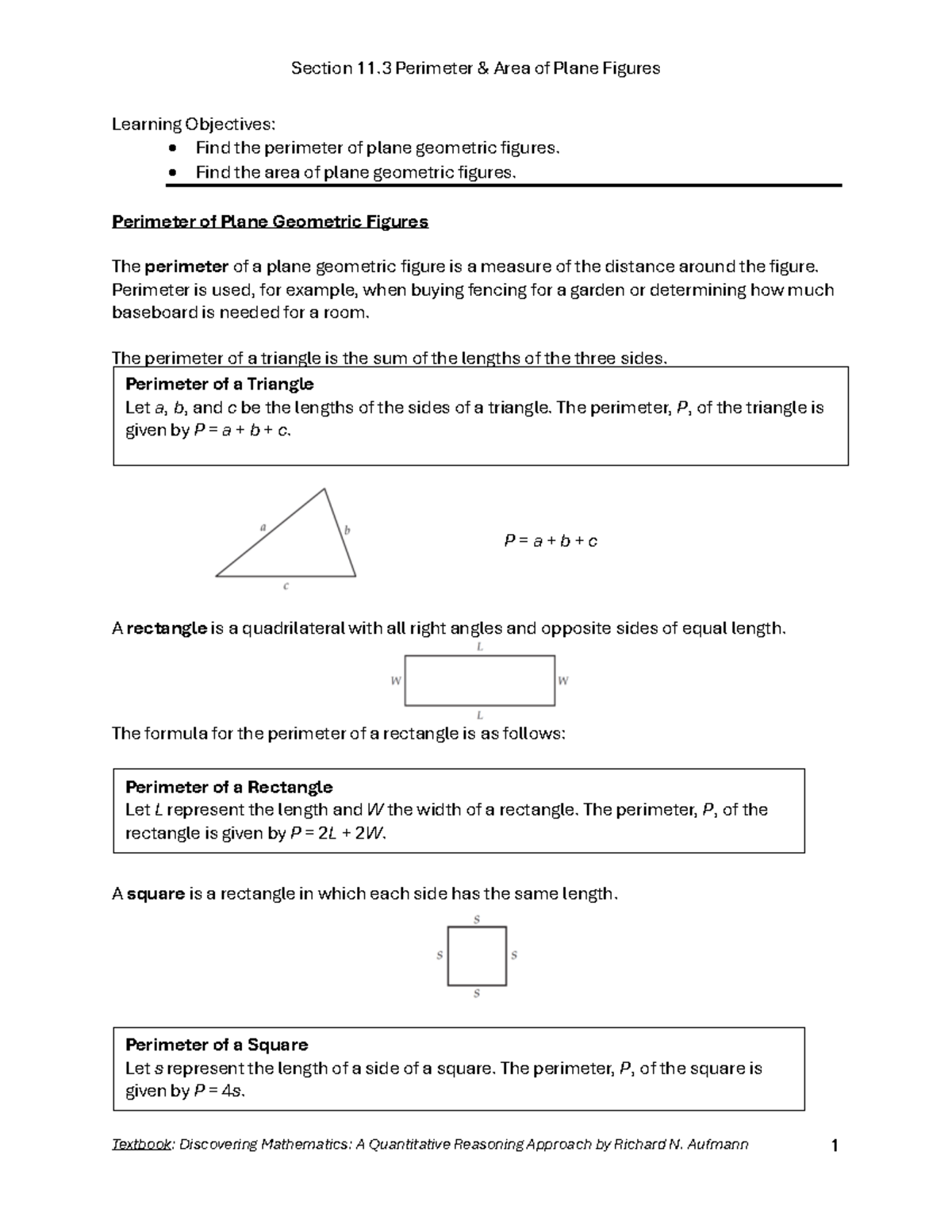 Mathematics E11.3: Perimeter and Area of Plane Figures Notes - Studocu