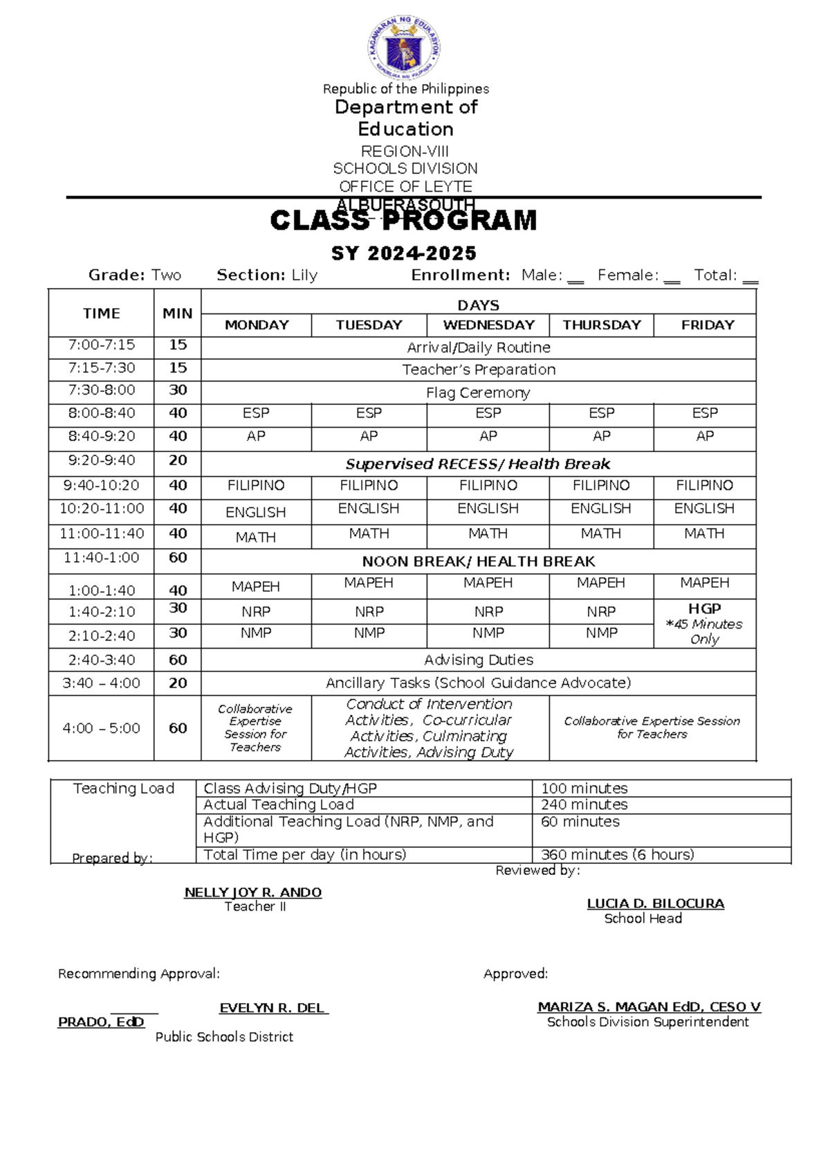 Class Program - - Studocu