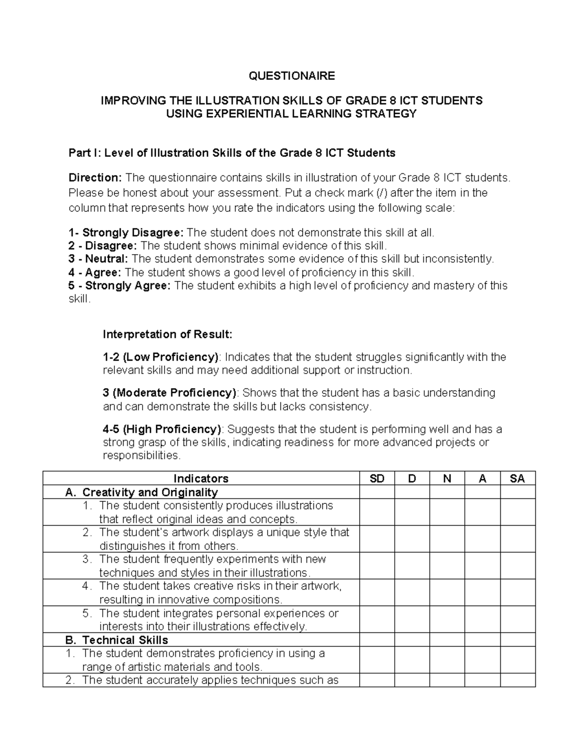 Questionaire - Action research questionnaire - QUESTIONAIRE IMPROVING ...