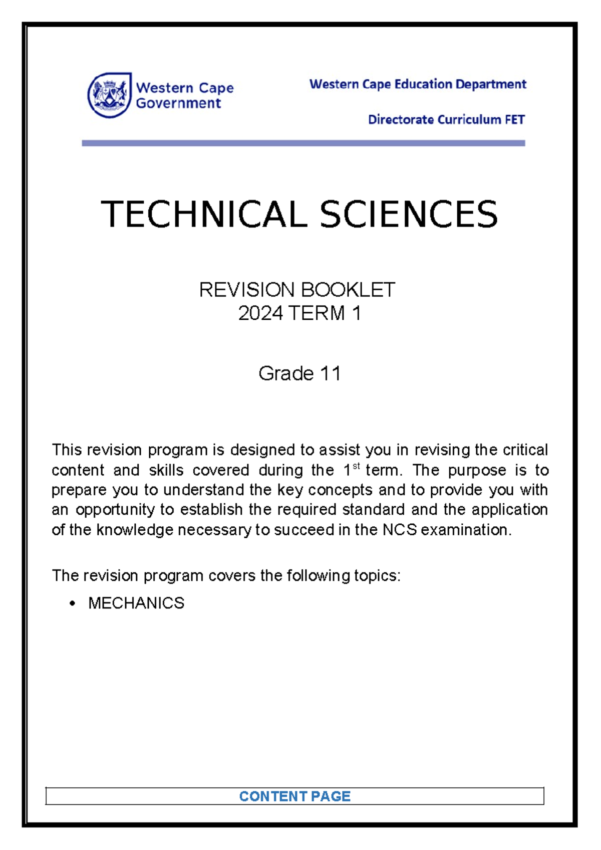 Technical Sciences G11 T1 Revision Material 2024 - Studocu