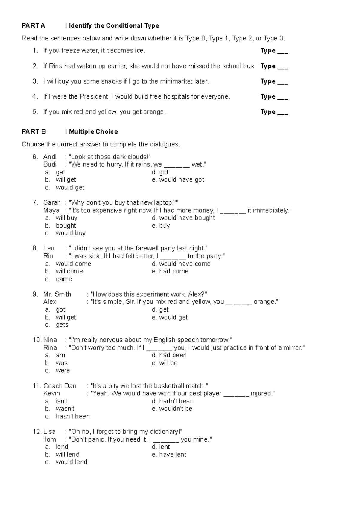 Conditional Sentences: Types & Exercises (ENG 101) - Studocu