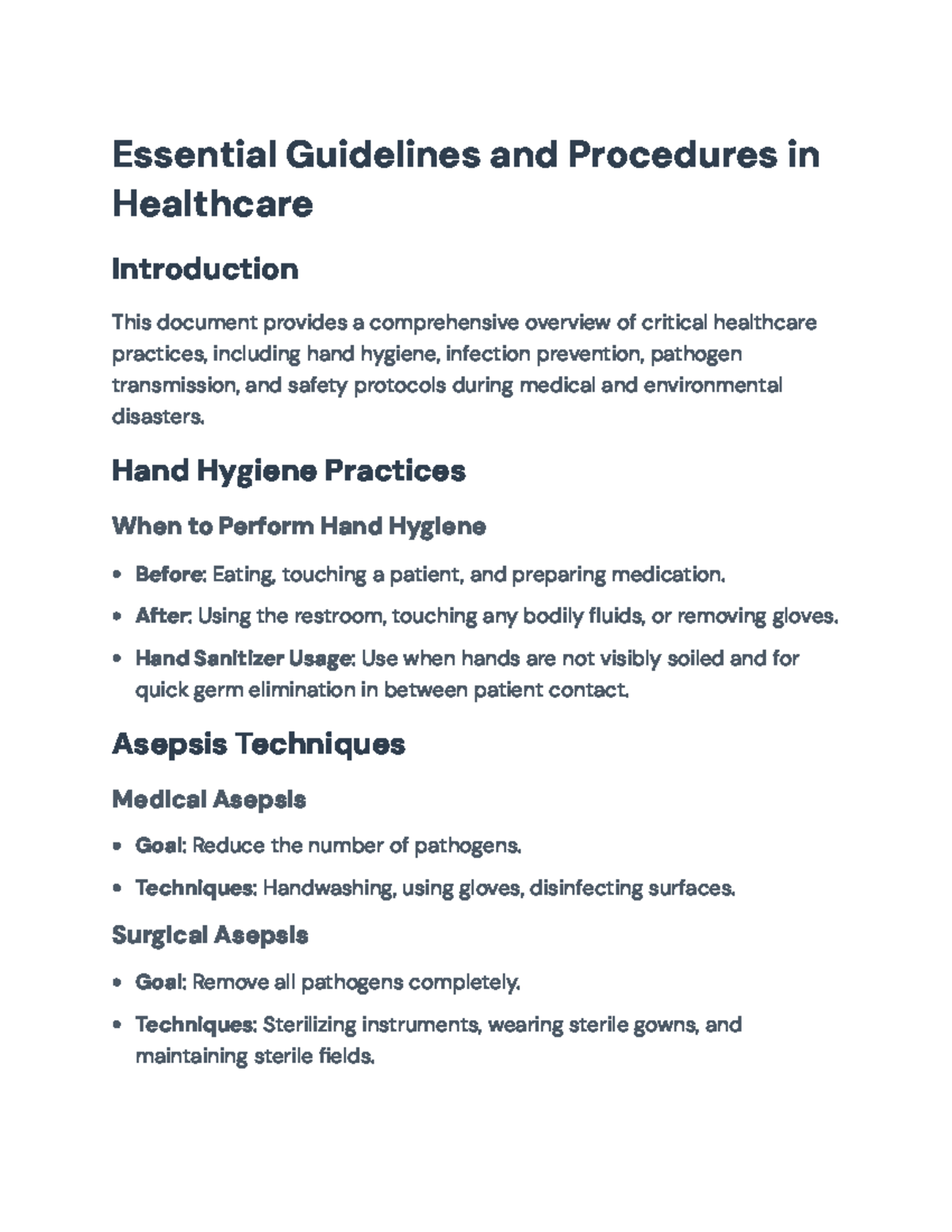 Comprehensive Guidelines for Healthcare Protocols and Safety Measures ...