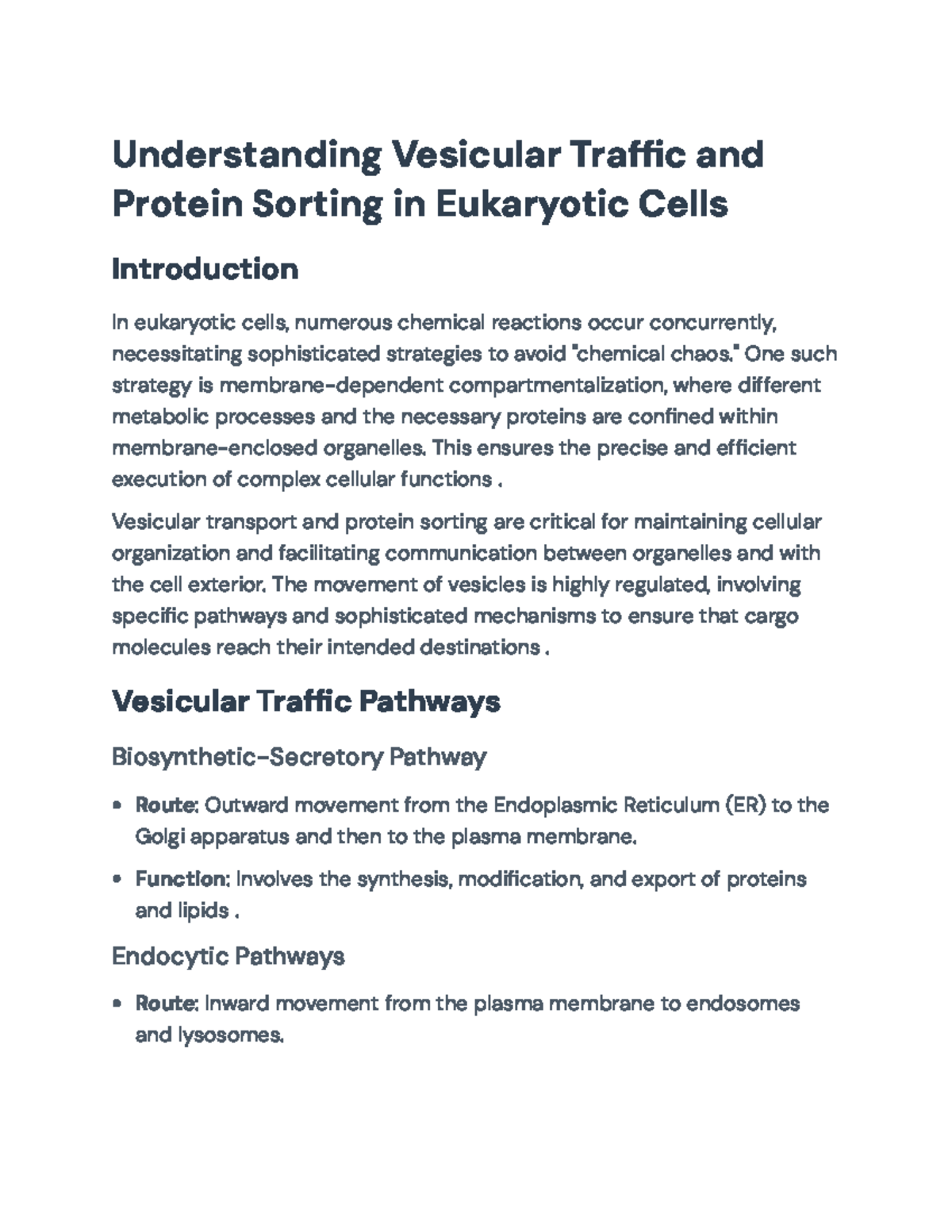 Understanding Vesicular Traffic & Protein Sorting in Eukaryotic Cells ...