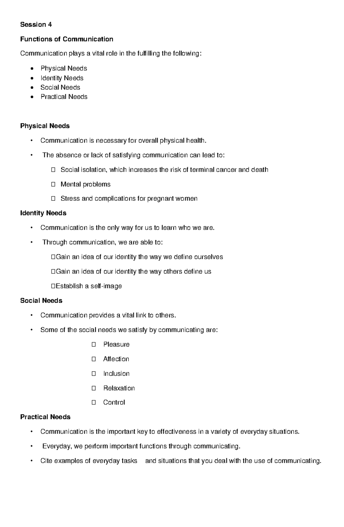 Session 4 and 5 BPO - Session 4 Functions of Communication ...
