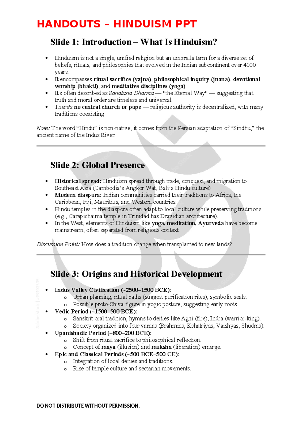 HINDUISM HANDOUTS PPT Overview & Key Concepts - 2025 - Studocu