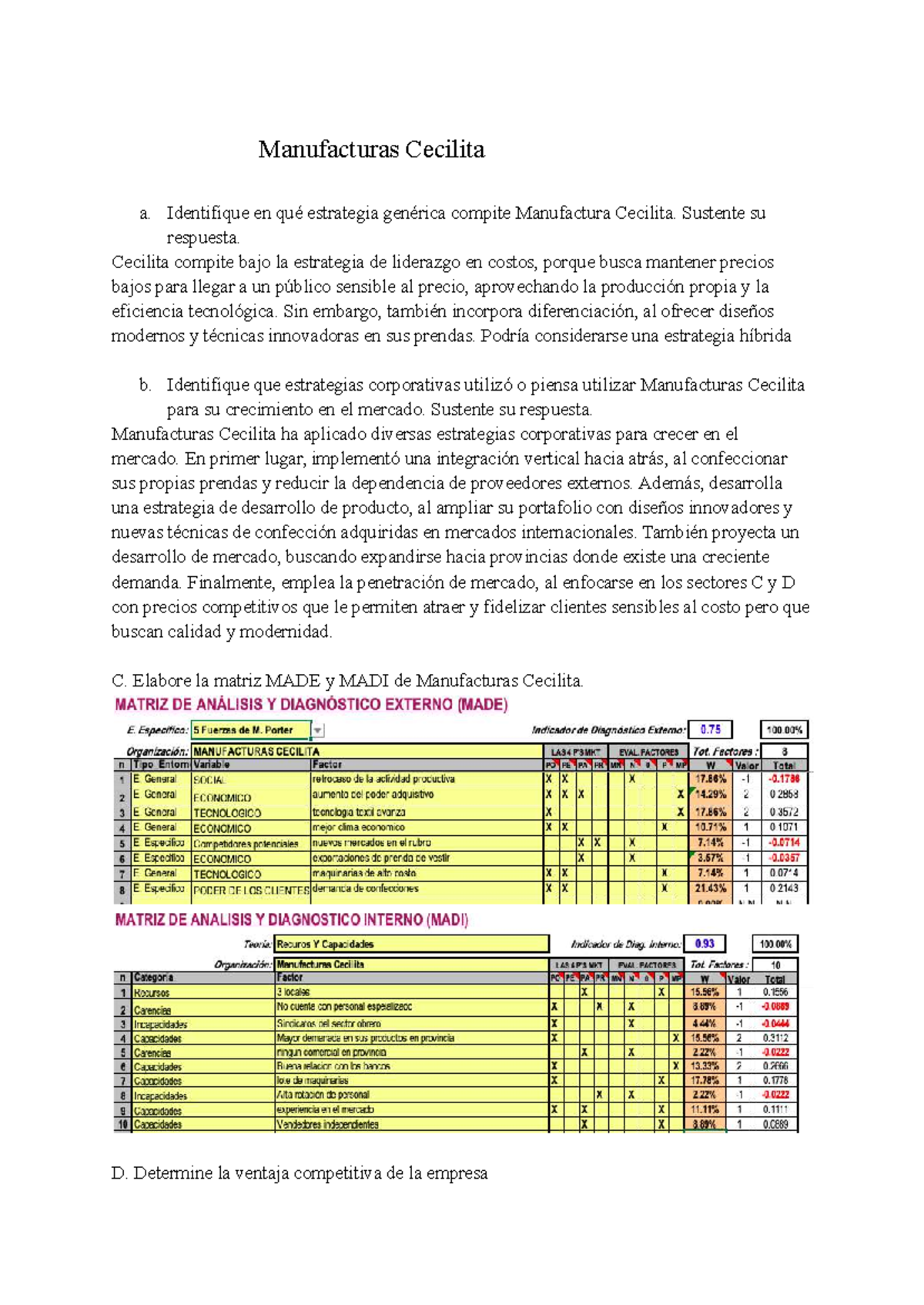 Caso de Estudio: Estrategias Competitivas de Manufacturas Cecilita - Studocu