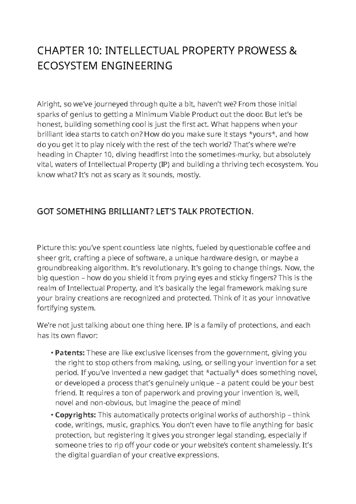 CHAPTER 10: INTELLECTUAL PROPERTY & ECOSYSTEM ENGINEERING - Studocu