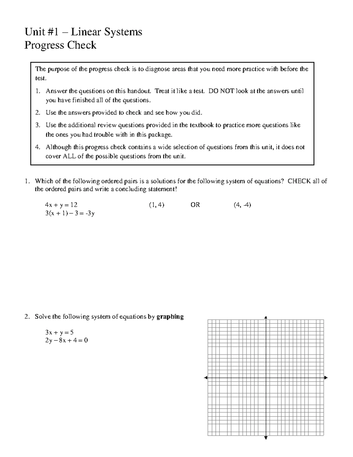 MPM2D Unit 1 Workbook: Understanding Linear Systems and Solutions - Studocu