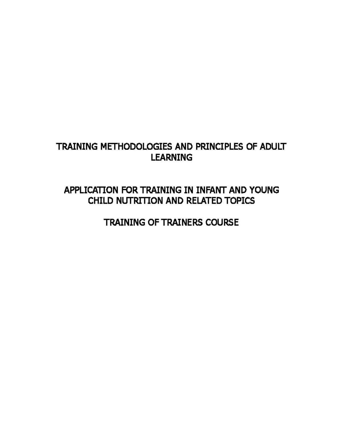 Lesson Training Methodologies and Principles of Adult learning - TRAINING METHODOLOGIES AND ...