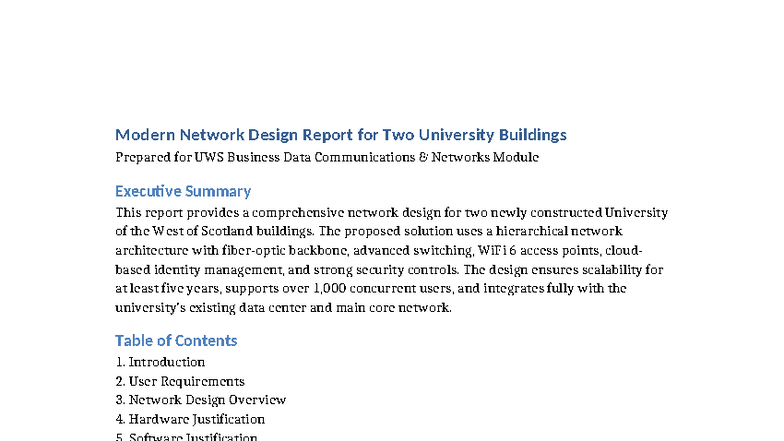 UWS Business Data Communications Networks: Network Design Report - Studocu