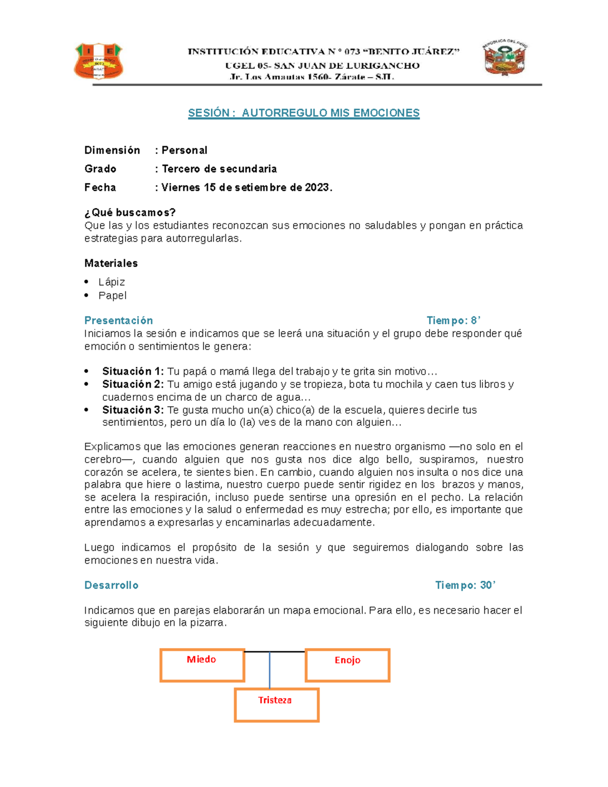 Sesion 3: Autorregulación de Emociones en Secundaria - Tercer Grado ...