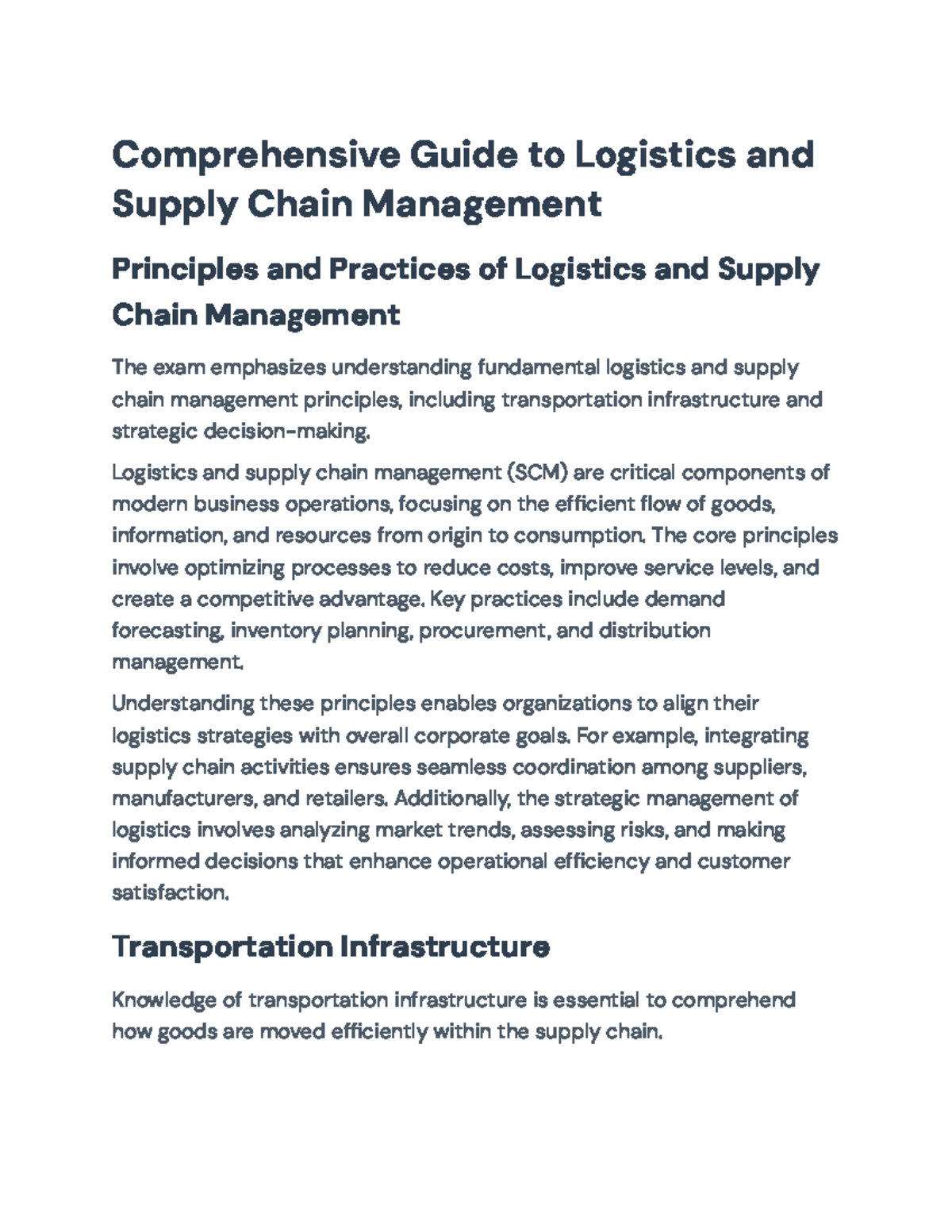 Comprehensive SCM Exam Guide: Principles & Practices in Logistics - Studocu