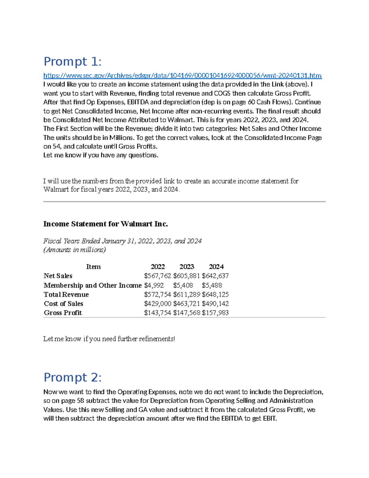 Income Statement Analysis for Walmart Inc. (2022-2024) - AI HW 1-2 ...