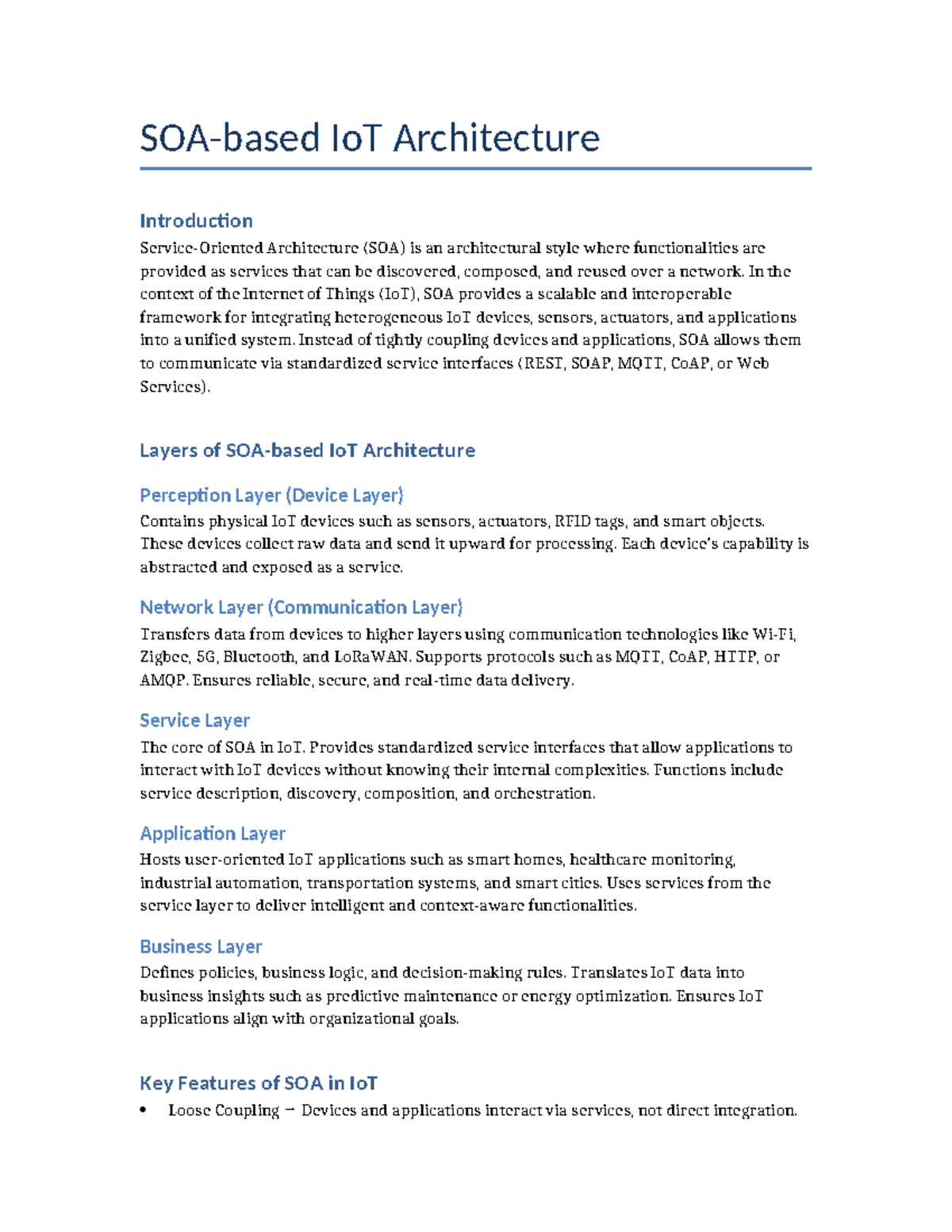 SOA-Based IoT Architecture Overview and Key Features - Studocu