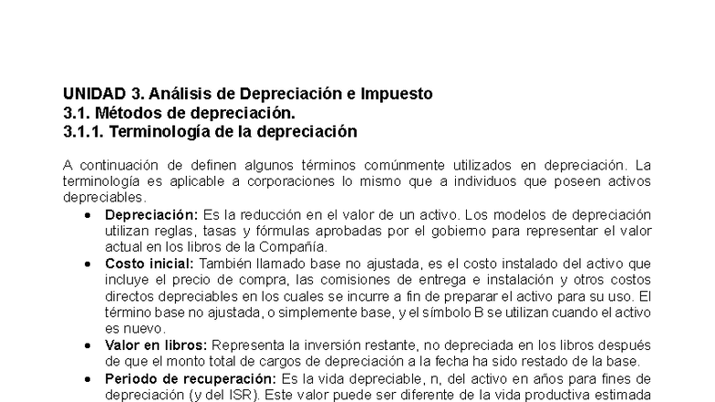 ING ECO 3.1 AL 3 - Repaso sobre Depreciación e Impuestos - Studocu