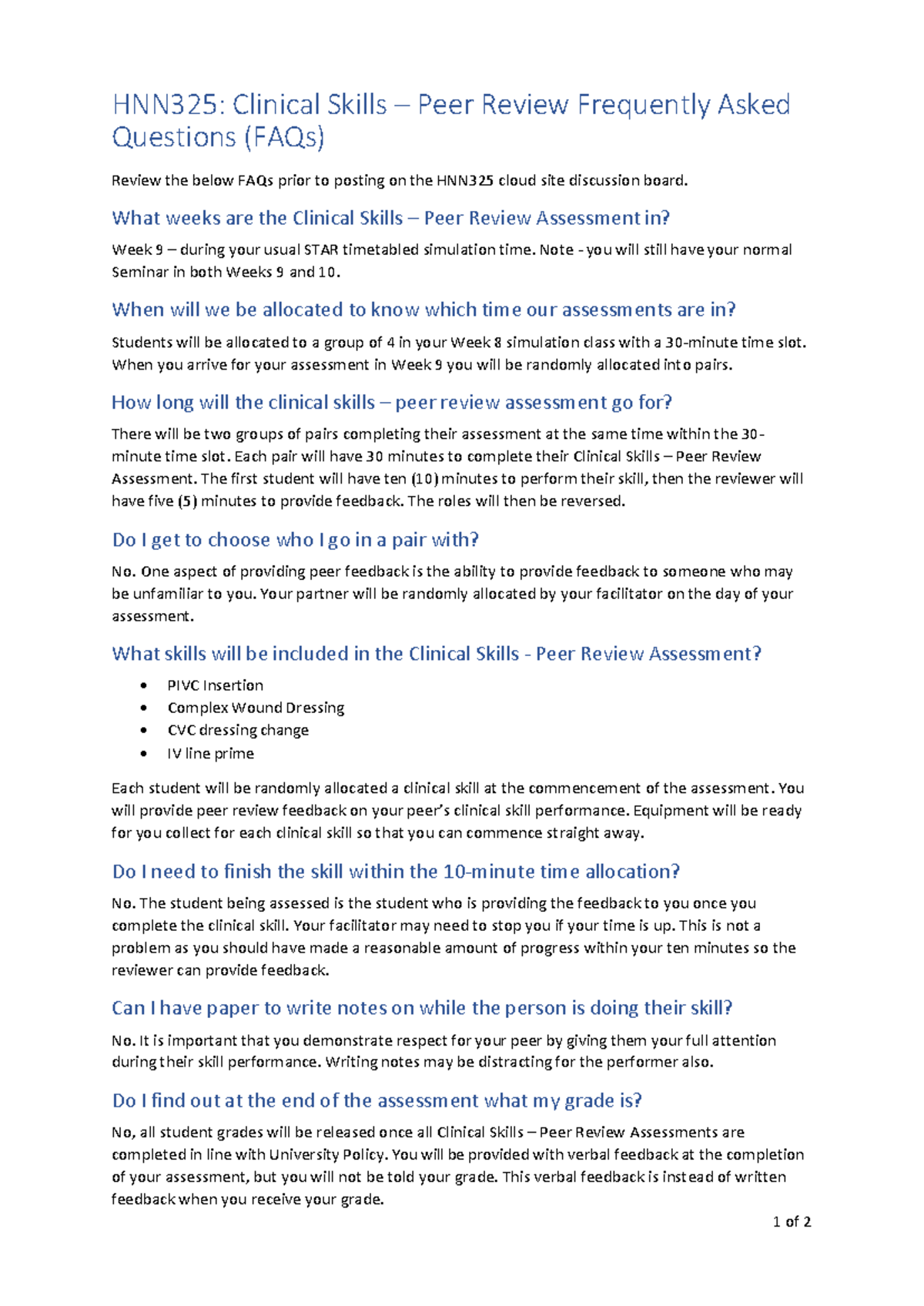 HNN325: Clinical Skills Peer Review FAQs for Assessment Preparation ...
