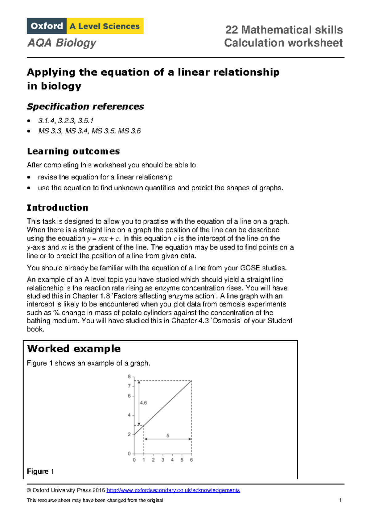 AQA Biology 22 Maths Skills Calculation Worksheet for Linear ...